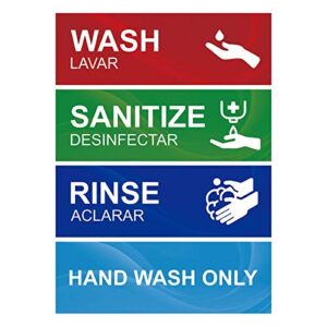 wash rinse sanitize sink labels, hand wash only sign, 4 pack 3 compartment sink waterproof sticker signs for wash station, commercial kitchens, restaurant, food trucks, busing stations, dishwashing…