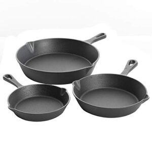 gibson home addlestone pre-seasoned cast iron skillet set, 3-piece set (6/8/10-inch), charcoal grey