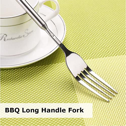 Stainless Steel Dinner Fork,BBQ Telescopic Extendable Dinner Fruit Dessert Long Handle Fork Stainless Steel Cutlery,anti rust,sturdy and durable