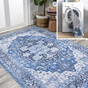 jonathan y wsh109b-3 maris ornate medallion machine washable indoor bohemian transitional area rug,high traffic,kitchen,living room,backyard,non shedding,3 x 5,blue/navy