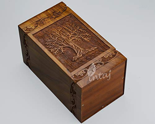 INTAJ Handmade Rosewood Urn for Human Ashes - Tree of Life Wooden Urns Hand-Crafted - Funeral Cremation Urn for Ashes (Adult (250 Cu/in), Rosewood Tree)