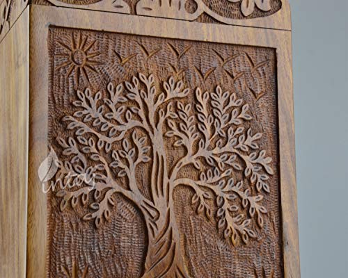 INTAJ Handmade Rosewood Urn for Human Ashes - Tree of Life Wooden Urns Hand-Crafted - Funeral Cremation Urn for Ashes (Adult (250 Cu/in), Rosewood Tree)