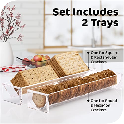 Srenta Clear Cracker Tray for Serving, Set of 2 Rectangular Cracker Holder for Serving Trays, Acrylic Cracker Dish, Food Display Cracker Serving Tray Stand for Home, Party & Charcuterie Board Platter