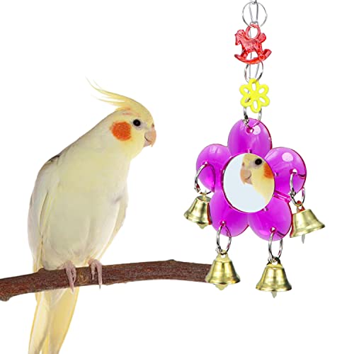 Bird Mirror Toy Hanging Ringer Bell Colorful Swing Cage Toy with Sweet Sound for Small Medium Parrot Parakeet Conure Cockatiel Cockatoo Macaw Amazon Finch Cage Accessories