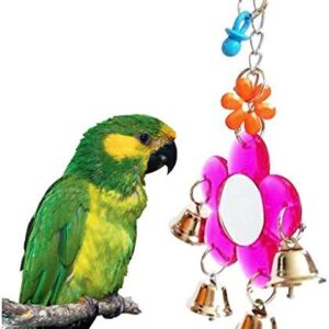 Bird Mirror Toy Hanging Ringer Bell Colorful Swing Cage Toy with Sweet Sound for Small Medium Parrot Parakeet Conure Cockatiel Cockatoo Macaw Amazon Finch Cage Accessories