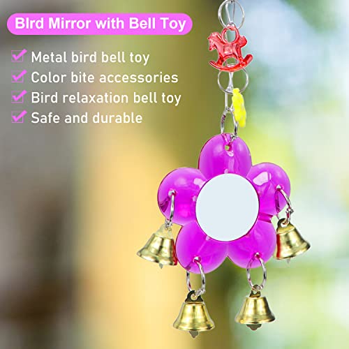 Bird Mirror Toy Hanging Ringer Bell Colorful Swing Cage Toy with Sweet Sound for Small Medium Parrot Parakeet Conure Cockatiel Cockatoo Macaw Amazon Finch Cage Accessories