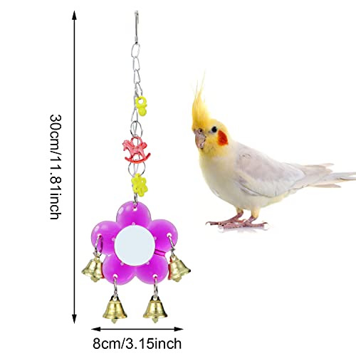 Bird Mirror Toy Hanging Ringer Bell Colorful Swing Cage Toy with Sweet Sound for Small Medium Parrot Parakeet Conure Cockatiel Cockatoo Macaw Amazon Finch Cage Accessories