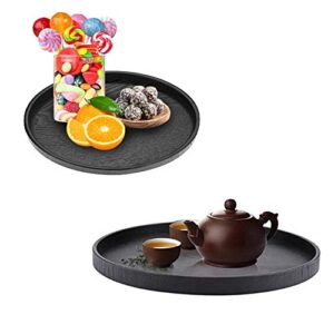 Solid Wood Tea Tray, Wooden Round Shape Serving Tray for Food and Coffee Non Slip Fruit Platters Party Dinner Plate Breakfast Server with Raised Edges(27cm)