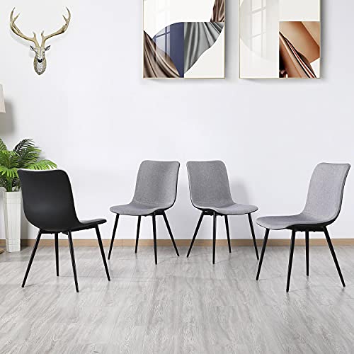 Yaheetech Dining Chairs Kitchen Chair Mid Century Modern Living Room Chairs Upholstered Side Chairs with Metal Legs Gray, 1 Package of 4pcs