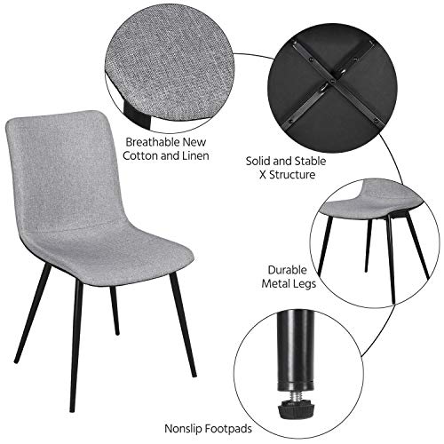 Yaheetech Dining Chairs Kitchen Chair Mid Century Modern Living Room Chairs Upholstered Side Chairs with Metal Legs Gray, 1 Package of 4pcs