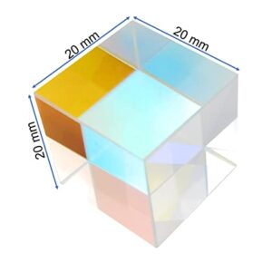 Labnique 20 mm Glass Cube Prism, RGB Dispersion Prism, X-Cube, Dichroic Cube, for Teaching of Optics, Photo Effects, and Decoration