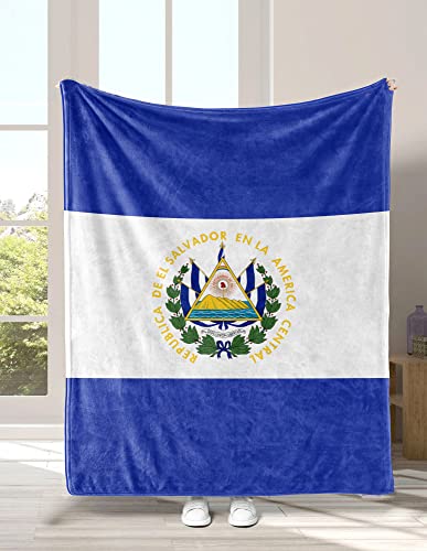 Carwayii El Salvador Flag Blanket,Blue Sherpa Throw Blanket,Comfy Premium Flannel Blanket for Office,Comfortable Thermal Fleece Noon break Blankets Durable Lap Blanket Warm Sofa Blanket For All Season