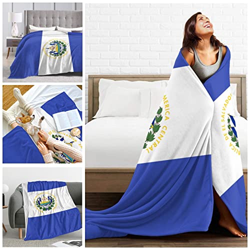 Carwayii El Salvador Flag Blanket,Blue Sherpa Throw Blanket,Comfy Premium Flannel Blanket for Office,Comfortable Thermal Fleece Noon break Blankets Durable Lap Blanket Warm Sofa Blanket For All Season