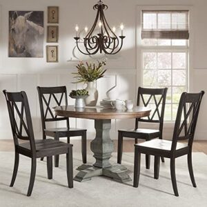 Inspire Q Eleanor Round Solid Wood Top Double X Back 5-Piece Dining Set by Classic Oak and Sage Green Table with Chairs Antique