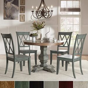 Inspire Q Eleanor Round Solid Wood Top Double X Back 5-Piece Dining Set by Classic Oak and Sage Green Table with Chairs Antique