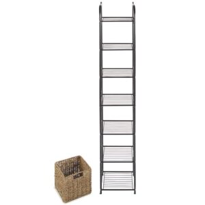 The Lakeside Collection Slim Seagrass Tower Shelving with Baskets for Extra Home Storage Space