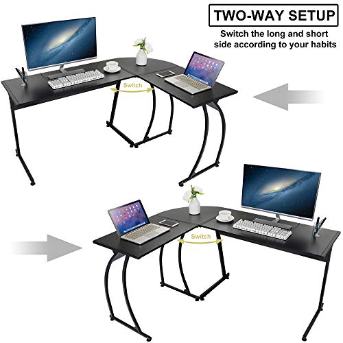 SUPER DEAL L-Shaped Corner Desk Computer Gaming Desk - Modern Home PC Table Office Writing Workstation, Black