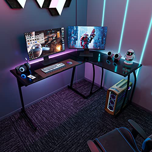 SUPER DEAL L-Shaped Corner Desk Computer Gaming Desk - Modern Home PC Table Office Writing Workstation, Black