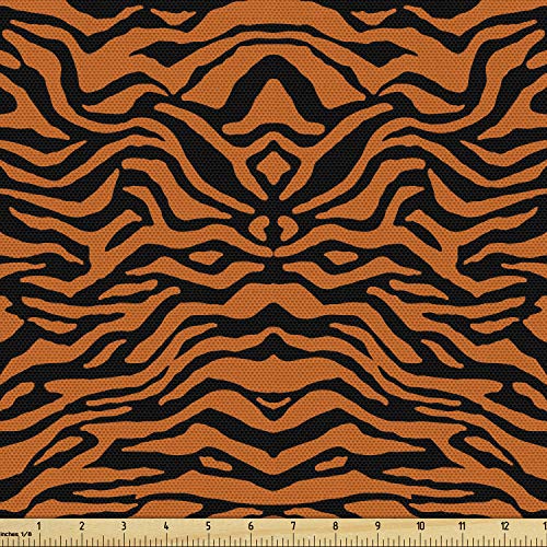 Ambesonne Safari Fabric by The Yard, Illustration of Tiger Skin Pattern Tropical Jungle Elements Continued, Decorative Fabric for Upholstery and Home Accents, 1 Yard, Orange Charcoal