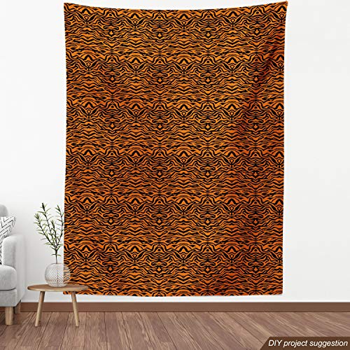 Ambesonne Safari Fabric by The Yard, Illustration of Tiger Skin Pattern Tropical Jungle Elements Continued, Decorative Fabric for Upholstery and Home Accents, 1 Yard, Orange Charcoal