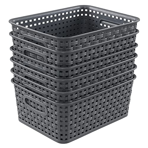 Neadas Plastic Weave Storage Bins, Plastic Storage Basket Bin, 6 Packs