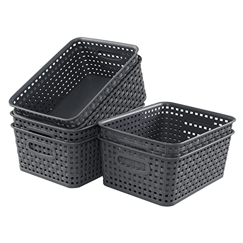 Neadas Plastic Weave Storage Bins, Plastic Storage Basket Bin, 6 Packs