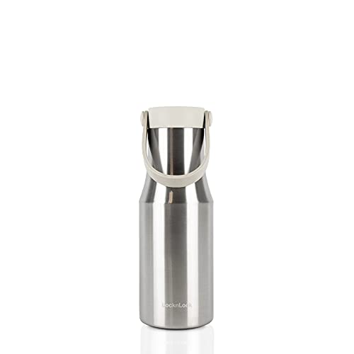 LocknLock Metro Bottle Double-Wall Insulated Stainless Steel with Silicone Handle, 16 oz, Silver