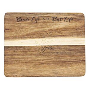 Pavilion Gift Company Beach Best Life Starfish 7 x 9 Inch Cutting Cheese Board, Set of 4 Forks with Debossed Text, 9", Brown