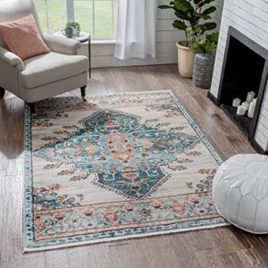 well woven estin multi blue & ivory vintage oriental distressed medallion pattern boho area rug (7'10" x 9'10")