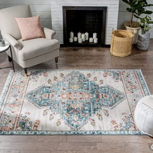 Well Woven Estin Multi Blue & Ivory Vintage Oriental Distressed Medallion Pattern Boho Area Rug (7'10" x 9'10")