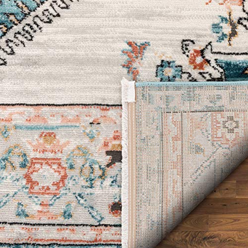 Well Woven Estin Multi Blue & Ivory Vintage Oriental Distressed Medallion Pattern Boho Area Rug (7'10" x 9'10")