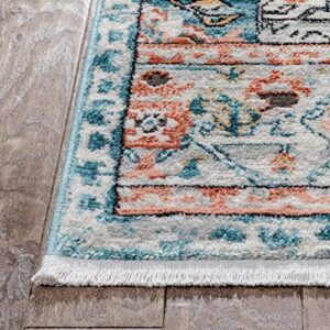 Well Woven Estin Multi Blue & Ivory Vintage Oriental Distressed Medallion Pattern Boho Area Rug (7'10" x 9'10")