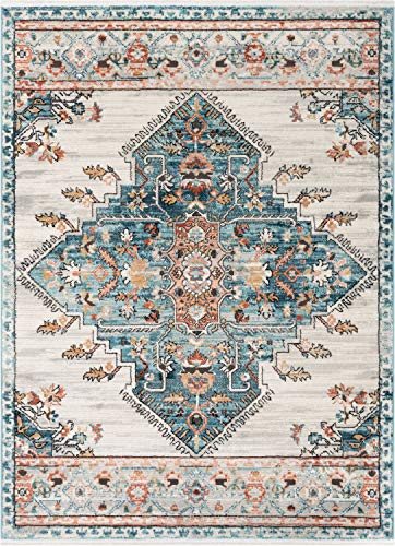 Well Woven Estin Multi Blue & Ivory Vintage Oriental Distressed Medallion Pattern Boho Area Rug (7'10" x 9'10")