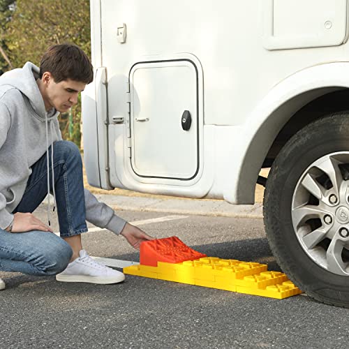 Homeon Wheels RV Leveling Blocks, One Top Tire Wheel Chock and 9 Pack Interlocking Leveling Blocks with Carrying Bag, Heavy Duty Camper Leveling Blocks and Chocks Anti-Slip Pads Design (WH-303)