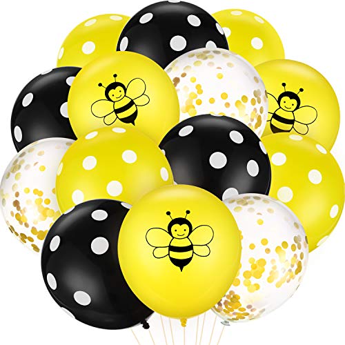 48 Pieces Happy Bee Day Balloons Latex Polka Dots Balloons Gold Confetti Balloons Bee Printed Balloons Garland for Bee Baby Shower Birthday Party Decorations