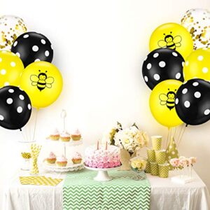 48 Pieces Happy Bee Day Balloons Latex Polka Dots Balloons Gold Confetti Balloons Bee Printed Balloons Garland for Bee Baby Shower Birthday Party Decorations