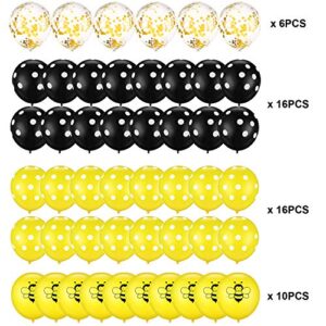 48 Pieces Happy Bee Day Balloons Latex Polka Dots Balloons Gold Confetti Balloons Bee Printed Balloons Garland for Bee Baby Shower Birthday Party Decorations