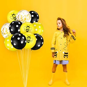 48 Pieces Happy Bee Day Balloons Latex Polka Dots Balloons Gold Confetti Balloons Bee Printed Balloons Garland for Bee Baby Shower Birthday Party Decorations