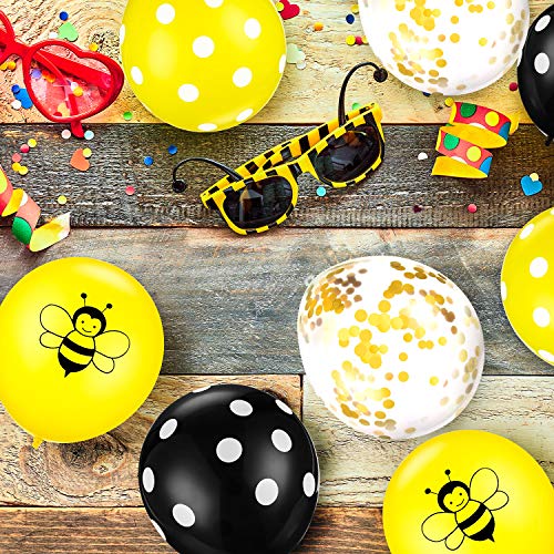 48 Pieces Happy Bee Day Balloons Latex Polka Dots Balloons Gold Confetti Balloons Bee Printed Balloons Garland for Bee Baby Shower Birthday Party Decorations