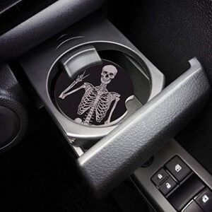 Cup Holders Car Coasters for Women/Men - 2 Pack Absorbent Ceramic Stone Drinks Coaster Set, Funny Skull Skeleton Halloween Victory