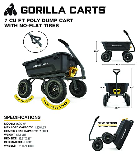 Gorilla Carts 7GCG-NF 7 Cu. Ft. Heavy-Duty Poly Garden Dump Cart with No-Flat Tires, Black (Amazon Exclusive)