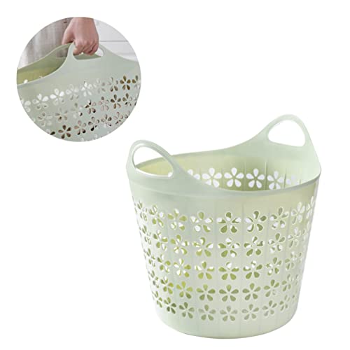 TOPBATHY Portable Plastic Laundry Storage Basket Household Clothes Toy Laundry Basket (Green, Large Size)