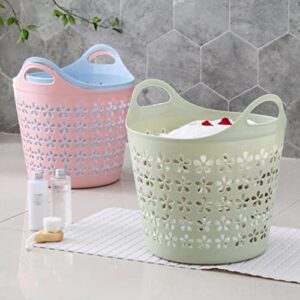 TOPBATHY Portable Plastic Laundry Storage Basket Household Clothes Toy Laundry Basket (Green, Large Size)