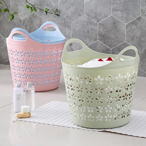 TOPBATHY Portable Plastic Laundry Storage Basket Household Clothes Toy Laundry Basket (Green, Large Size)