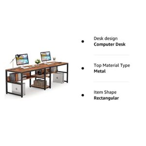 Tribesigns Two Person Desk with Bookshelf, 78.7 Computer Office Double Desk for Two Person, Rustic Writing Desk Workstation with Shelf for Home Office (Brown)