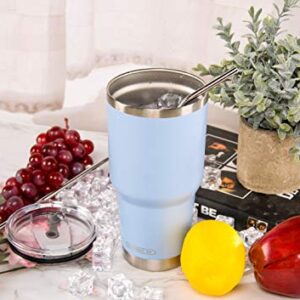 30oz Blue Tumbler Stainless Steel Double Wall Vacuum Insulated Mug with Straw and Lid, Cleaning Brush for Cold and Hot Beverages