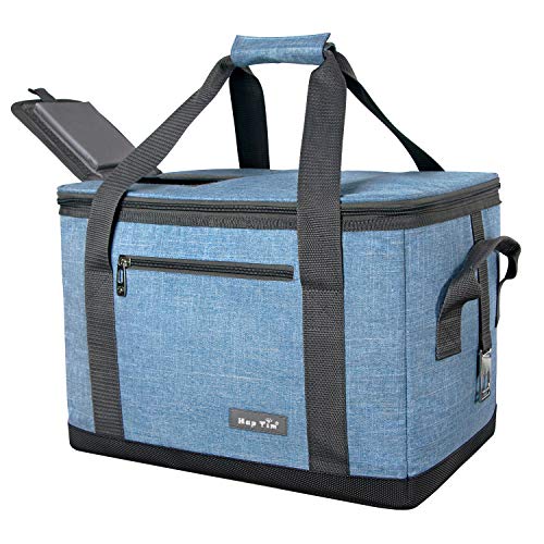 Hap Tim Soft Cooler Bag 40-Can Large Reusable Grocery Bags Soft Sided Collapsible Travel Cooler for Outdoor Travel Hiking Beach Picnic BBQ Party(US13634-Blue Grey)