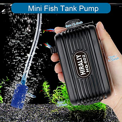 HIRALIY Aquarium Air Pump, Fish Tank Air Pump with Dual Outlet Adjustable Air Valve, Ultra Silent Oxygen Fish Tank Bubbler with Air Stones Silicone Tube Check Valves Up to 100 Gallon Tank