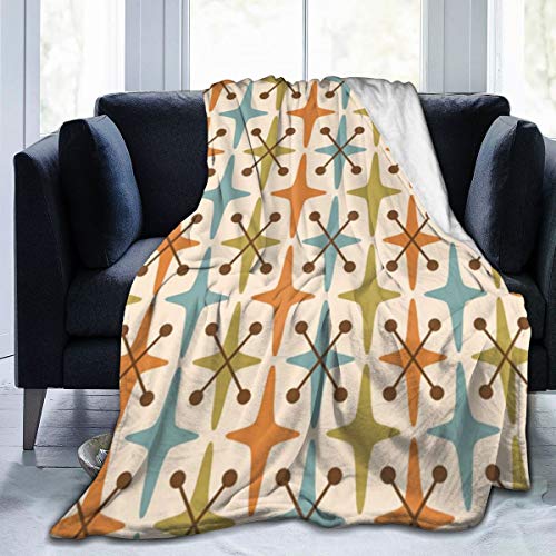 Flannel Plush Modern Throw Blanket, Olive Mid Century Modern Abstract Star Space Age Pattern Throw for Better Sleep Living Room, Air Conditioning Blanket and Quality Wrinkle-Resistant 60" x 50"