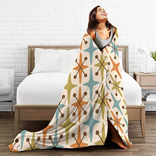 Flannel Plush Modern Throw Blanket, Olive Mid Century Modern Abstract Star Space Age Pattern Throw for Better Sleep Living Room, Air Conditioning Blanket and Quality Wrinkle-Resistant 60" x 50"